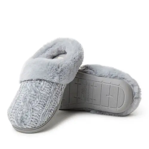 DEARFOAMS Claire Cable Knit Chenille Clog Slipper - Sleet