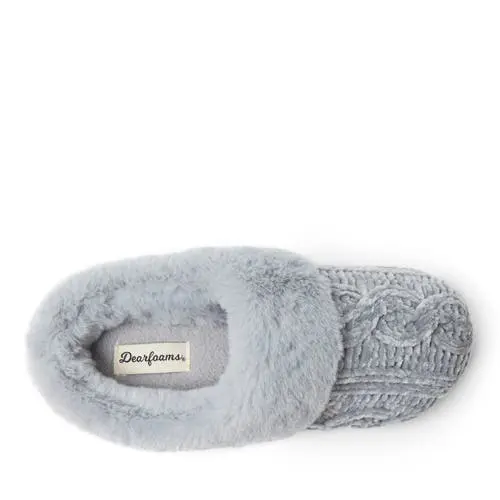 DEARFOAMS Claire Cable Knit Chenille Clog Slipper - Sleet