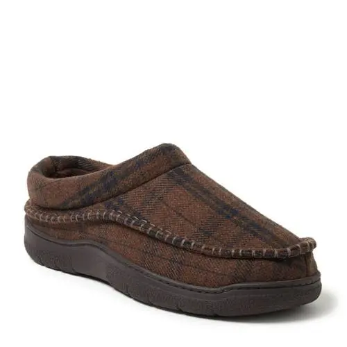 DEARFOAMS Thompson Plaid Moccasin Toe Clog Slipper - Brown