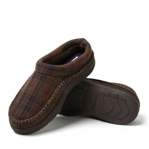 DEARFOAMS Thompson Plaid Moccasin Toe Clog Slipper - Brown