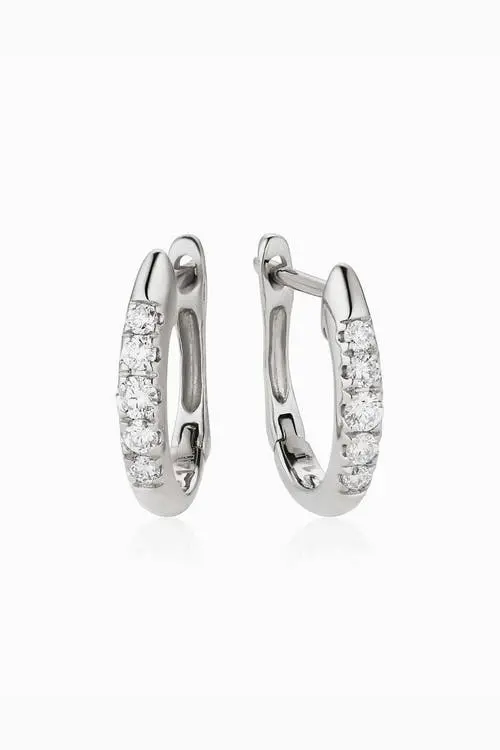 ORADINA 14k Gold Diamond Huggie Earrings - White Gold - Diamonds