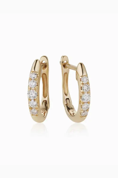 ORADINA 14k Gold Diamond Huggie Earrings - Yellow Gold - Diamonds