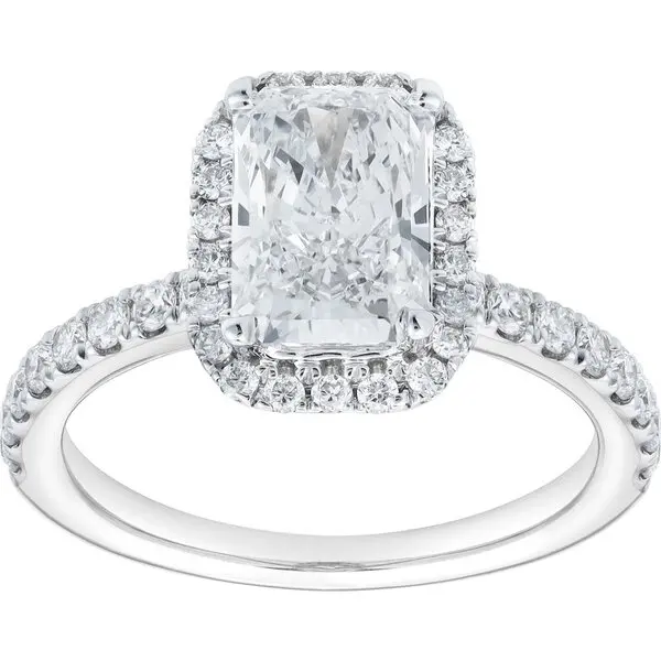 LUVMYJEWELRY 2 Ctw Radiant Cut Lab Grown Diamond Halo Ring - 14k White Gold