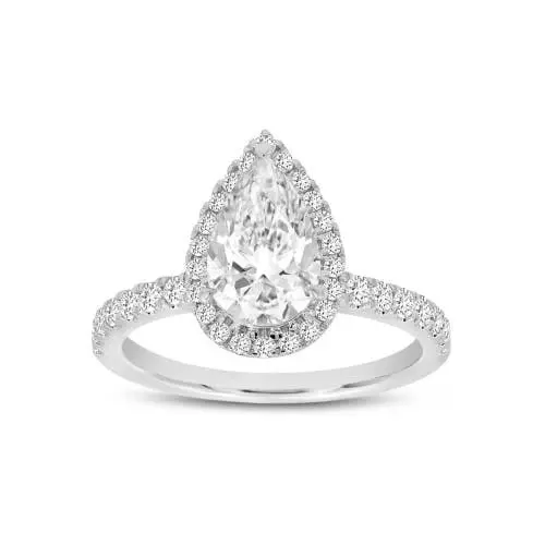 LUVMYJEWELRY Noor 2 Ctw Pear Lab Grown Diamond Halo Engagement Ring - 14k White Gold