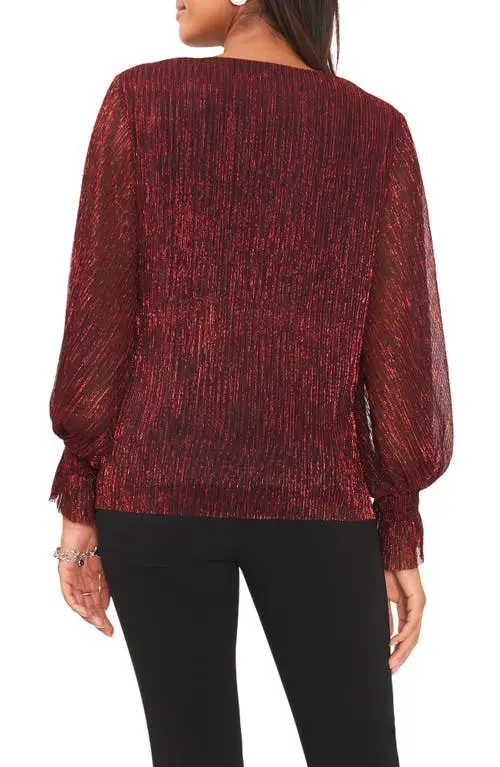 Vince Camuto Smocked Cuff Metallic Top - Red