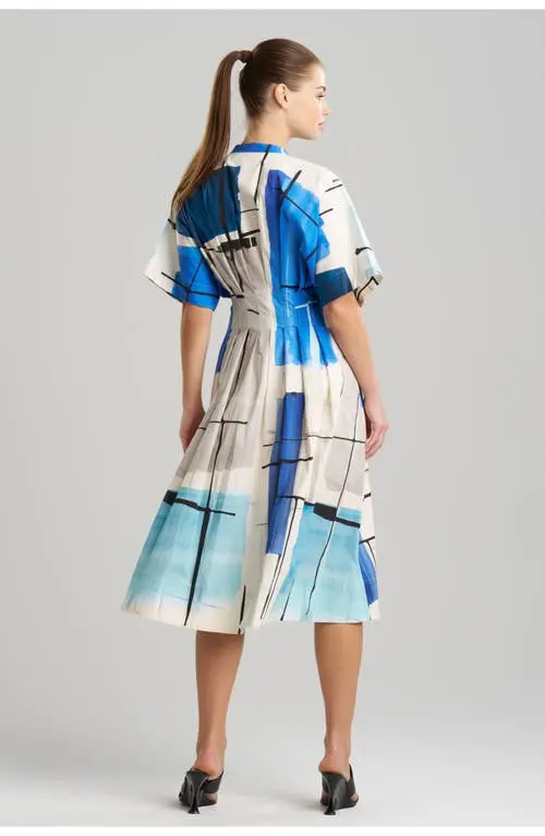 Natori Printed Cotton Poplin Button-down Dress - Blue/grey