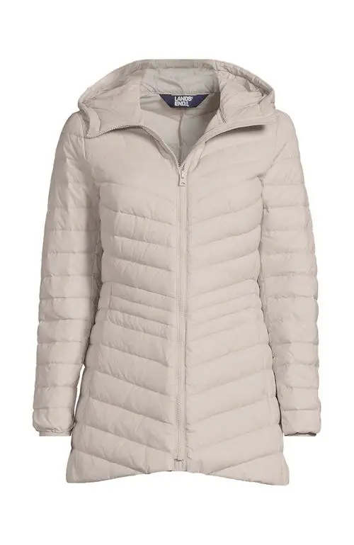 LANDS' END Wanderweight Packable Down Long Jacket - Dusk Gray