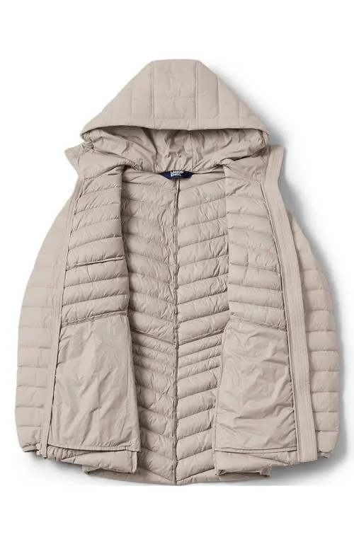 LANDS' END Wanderweight Packable Down Long Jacket - Dusk Gray