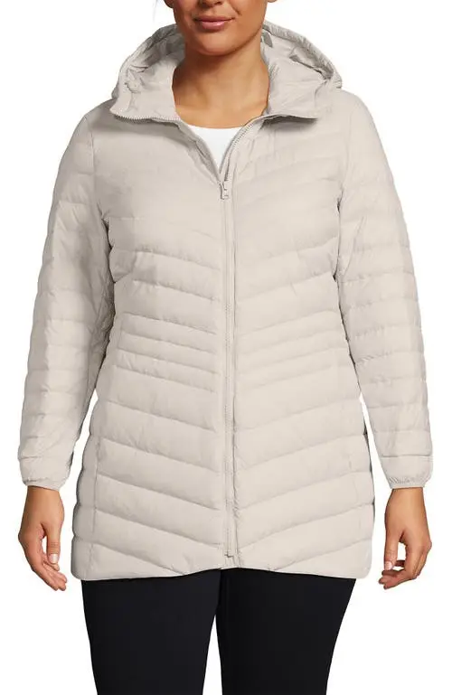 LANDS' END Wanderweight Packable Down Long Jacket - Dusk Gray