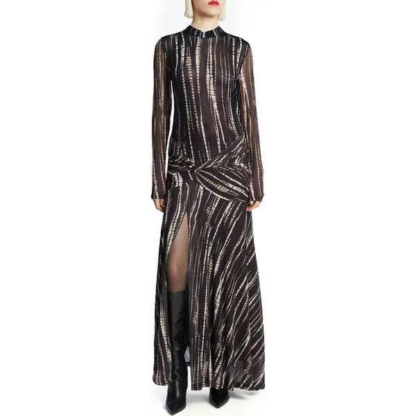 Bardot Lea Long Sleeve Mesh Dress - Black/brown