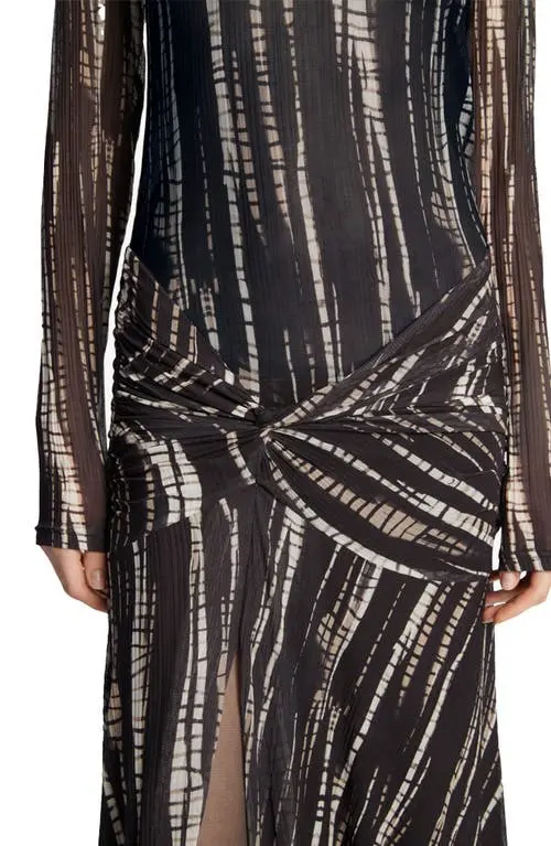 Bardot Lea Long Sleeve Mesh Dress - Black/brown