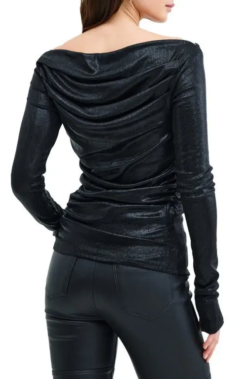 MARCELLA Cooper Metallic Off-the-shoulder Top - Onyx