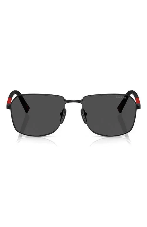 Prada 57mm Rectangular Sunglasses - Matte Black