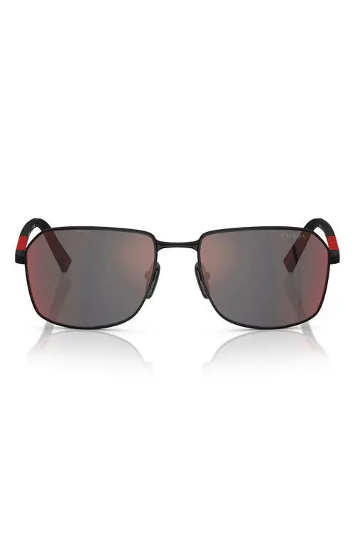 Prada 57mm Rectangular Sunglasses - Rubber Black