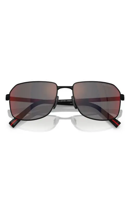 Prada 57mm Rectangular Sunglasses - Rubber Black