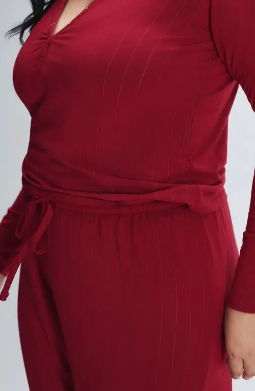 SAVAGE X FENTY Sleek Stitch Sleep Henley - Red Cognac