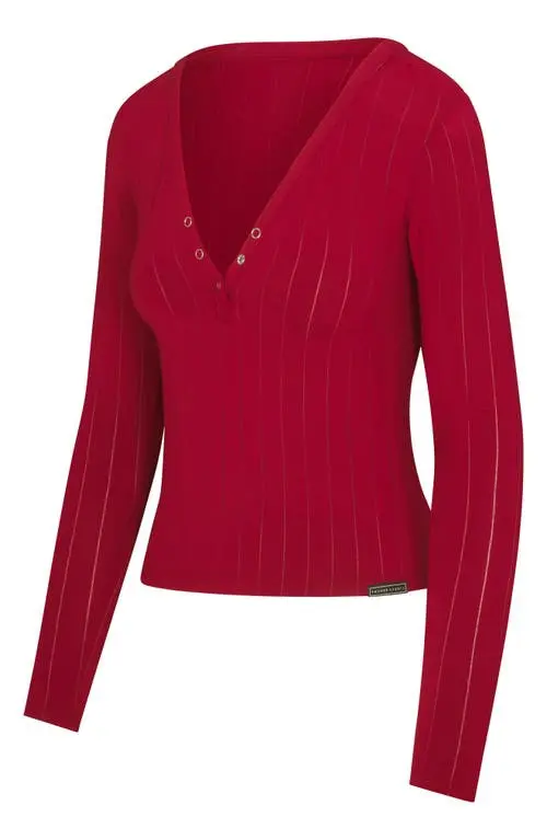 SAVAGE X FENTY Sleek Stitch Sleep Henley - Red Cognac
