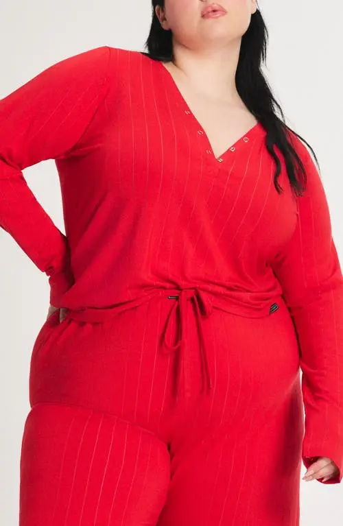 SAVAGE X FENTY Sleek Stitch Sleep Henley - Timeless Red