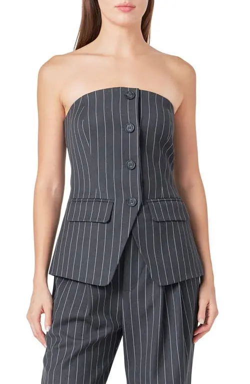 Endless Rose Pinstripe Strapless Top - Charcoal