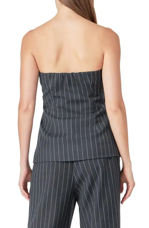 Endless Rose Pinstripe Strapless Top - Charcoal