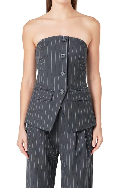 Endless Rose Pinstripe Strapless Top - Charcoal