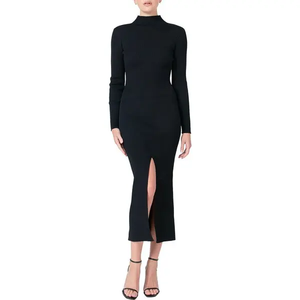 Endless Rose Mock Neck Ribbed Midi Dress
