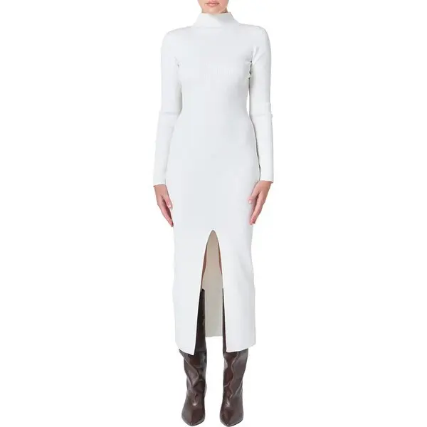 chinese dress ladies White Rib-Knit Slit Dress – Sush Vogue