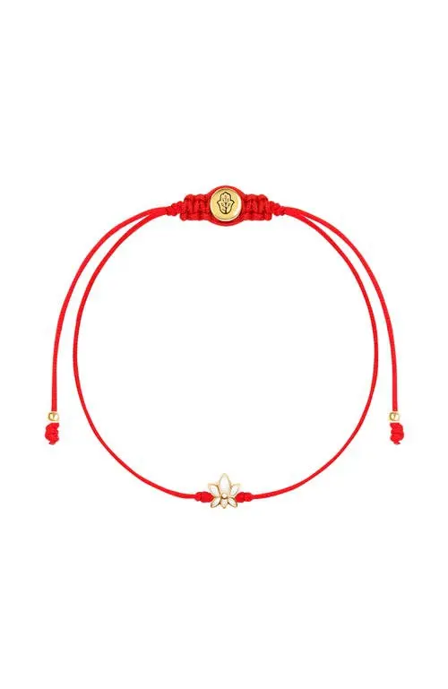 KARMA AND LUCK White Enamel Lotus Charm Red String Bracelet - Red/ Gold/ White