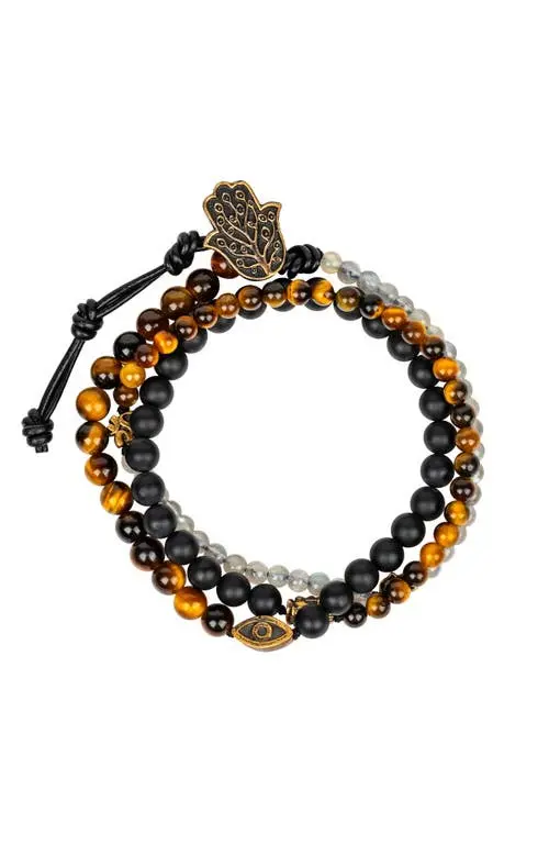 KARMA AND LUCK Onyx, Tiger's Eye, And Labradorite Wrap Bracelet - Black/brown/light Grey