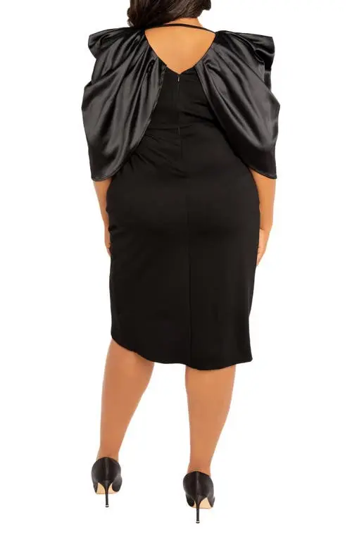 BUXOM COUTURE Satin Drape Sleeve Sheath Dress