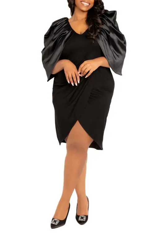 BUXOM COUTURE Satin Drape Sleeve Sheath Dress
