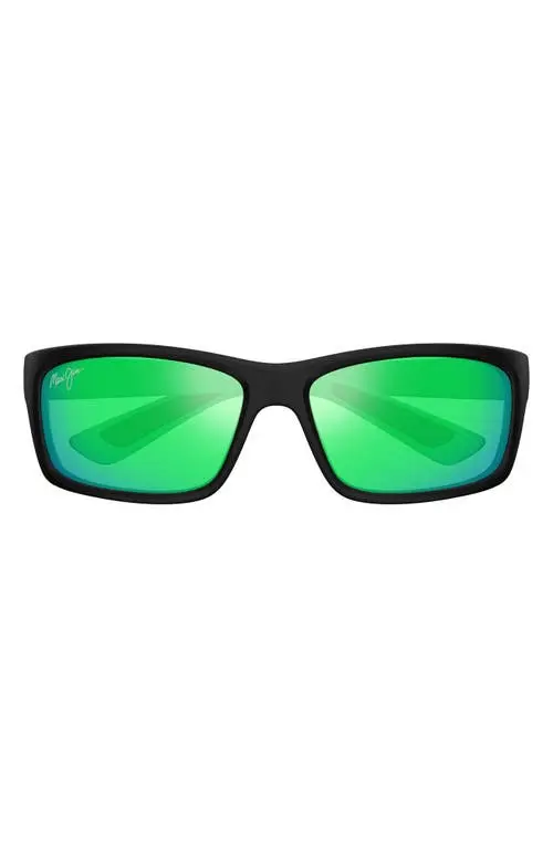 Maui Jim Kanaio Coast 61mm Polarized Rectangular Sunglasses - Black/ Maui Green