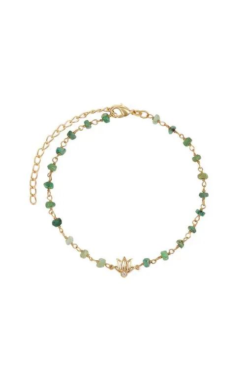 KARMA AND LUCK Ombre Emerald Lotus Charm Bracelet - Green/gold