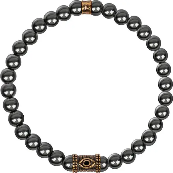 KARMA AND LUCK Hematite And Black Onyx Charm Beaded Bracelet - Black/bronze