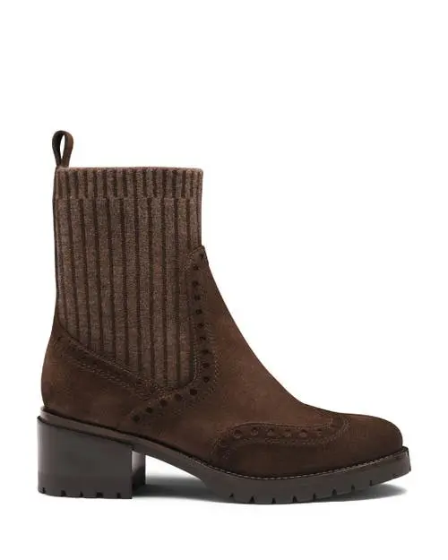 Santoni Suede Low-heel Ankle Boots With Ribbed Shaft - Brown