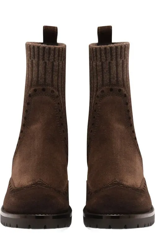 Santoni Suede Low-heel Ankle Boots With Ribbed Shaft - Brown