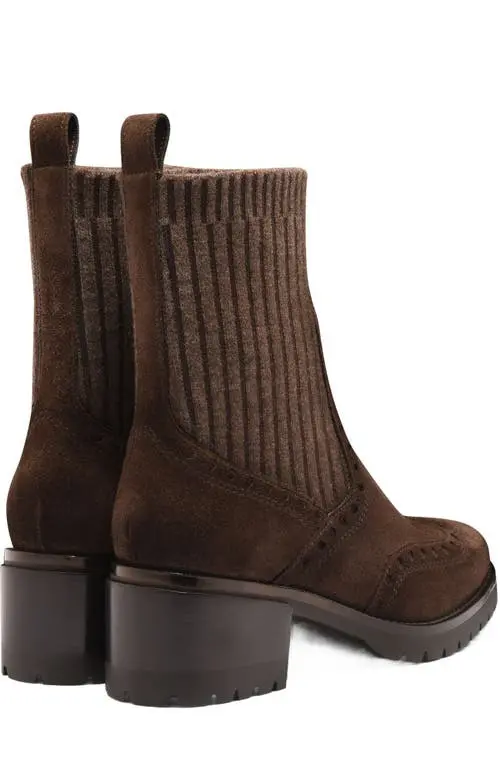 Santoni Suede Low-heel Ankle Boots With Ribbed Shaft - Brown