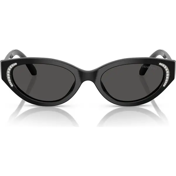 SWAROVSKI 53mm Round Frame Sunglasses - Black