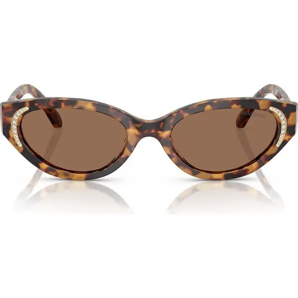 SWAROVSKI 53mm Round Frame Sunglasses - Brown Havana