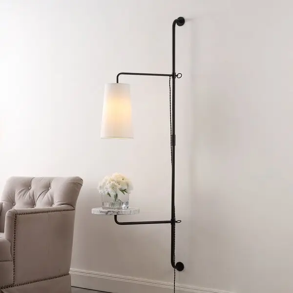 JONATHAN Y Andre 1-light Contemporary Industrial Iron Plug-in With Adjustable White Marble Table Led Sconce - Black