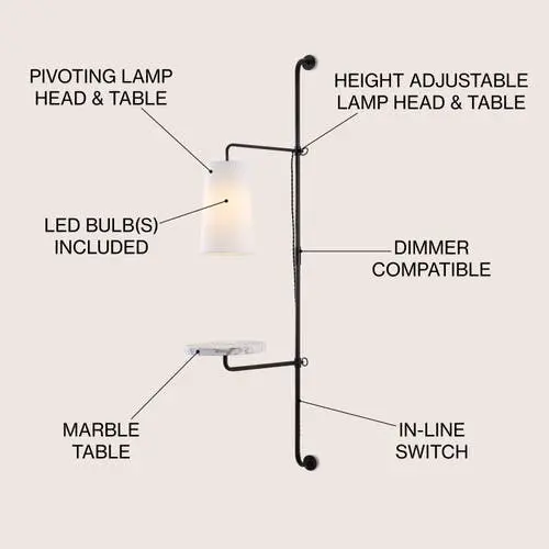JONATHAN Y Andre 1-light Contemporary Industrial Iron Plug-in With Adjustable White Marble Table Led Sconce