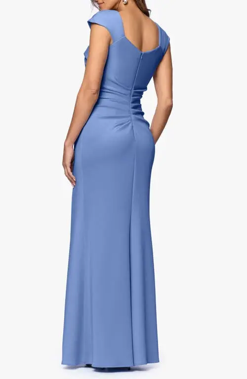 XSCAPE EVENINGS Asymmetric Neck Scuba Knit Trumpet Gown - Slate