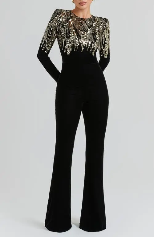 NADINE MERABI Katarina Sequin Velvet Jumpsuit - Black