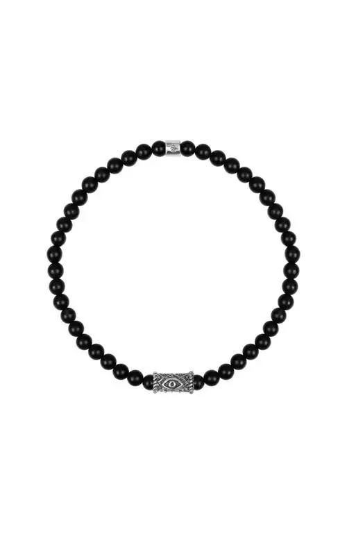 KARMA AND LUCK Sterling Silver Evil Eye Charm Black Onyx Beaded Bracelet - Black/silver