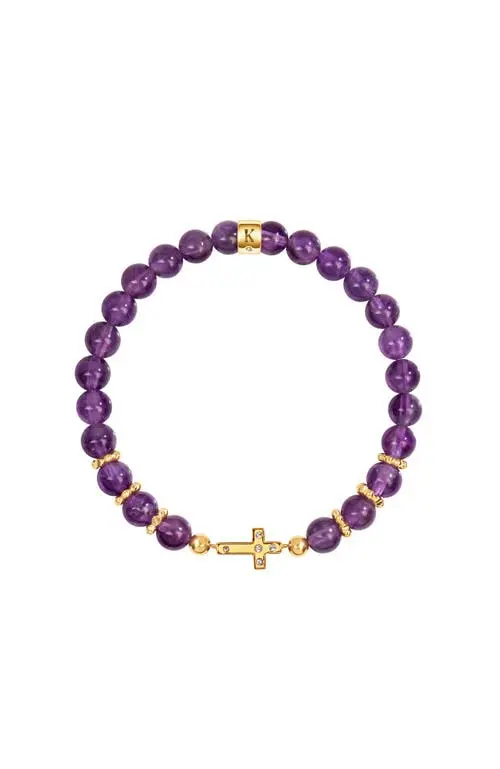 KARMA AND LUCK Amethyst Cross Charm Bracelet - Purple/gold