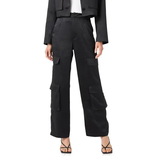 English Factory Satin Cargo Trousers - Black