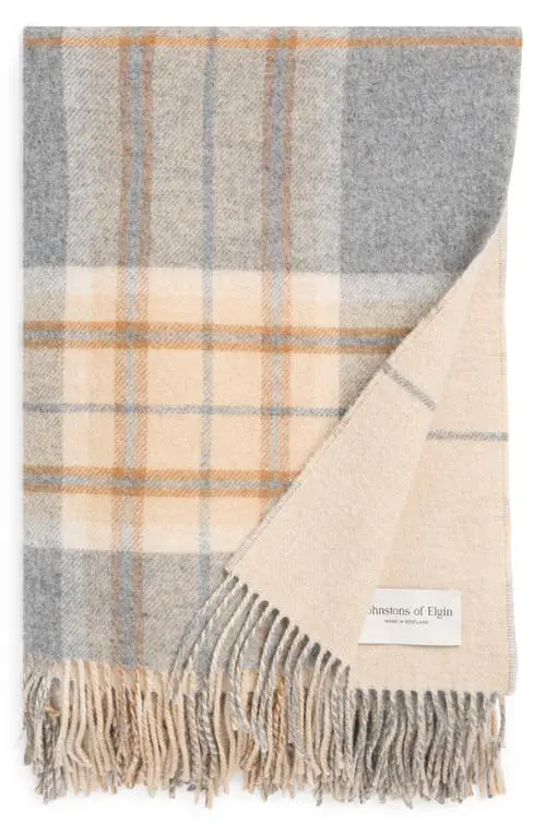 Johnstons Of Elgin Plaid Wool Throw Blanket - Grey Brown Overcheck