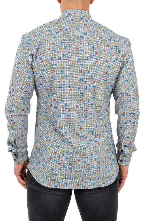 MACEOO Einstein Stretch Tetris Button-up Shirt - White
