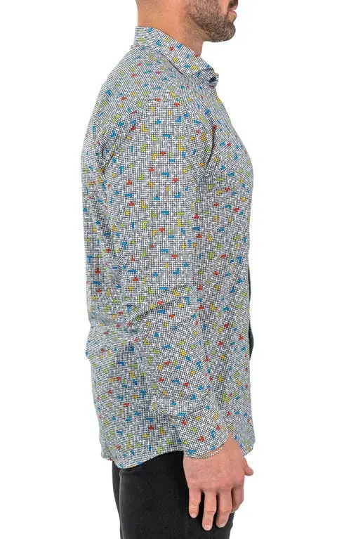 MACEOO Einstein Stretch Tetris Button-up Shirt - White