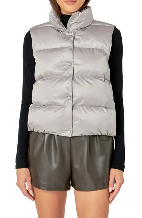 Endless Rose Cropped Puffer Vest - Grey
